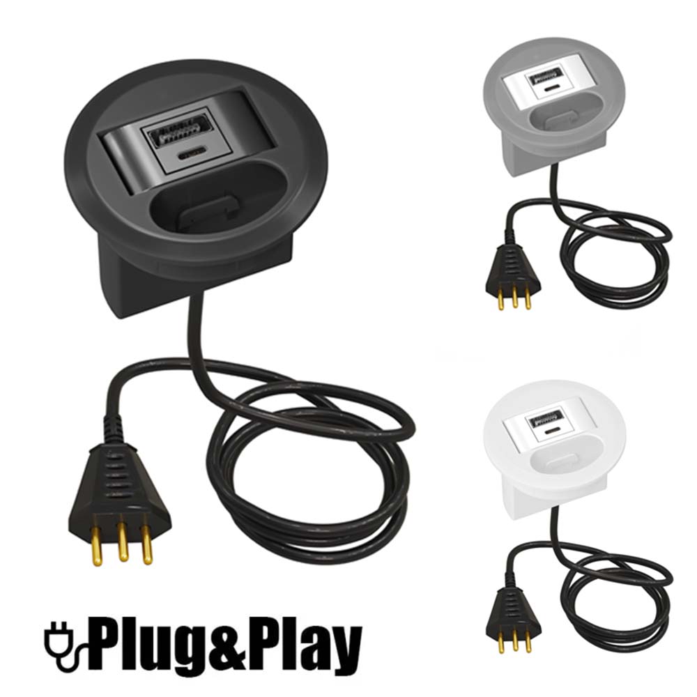 Passa Cabos c/ USB + USB-C e Cabo Plug & Play – CaixaTomada.com