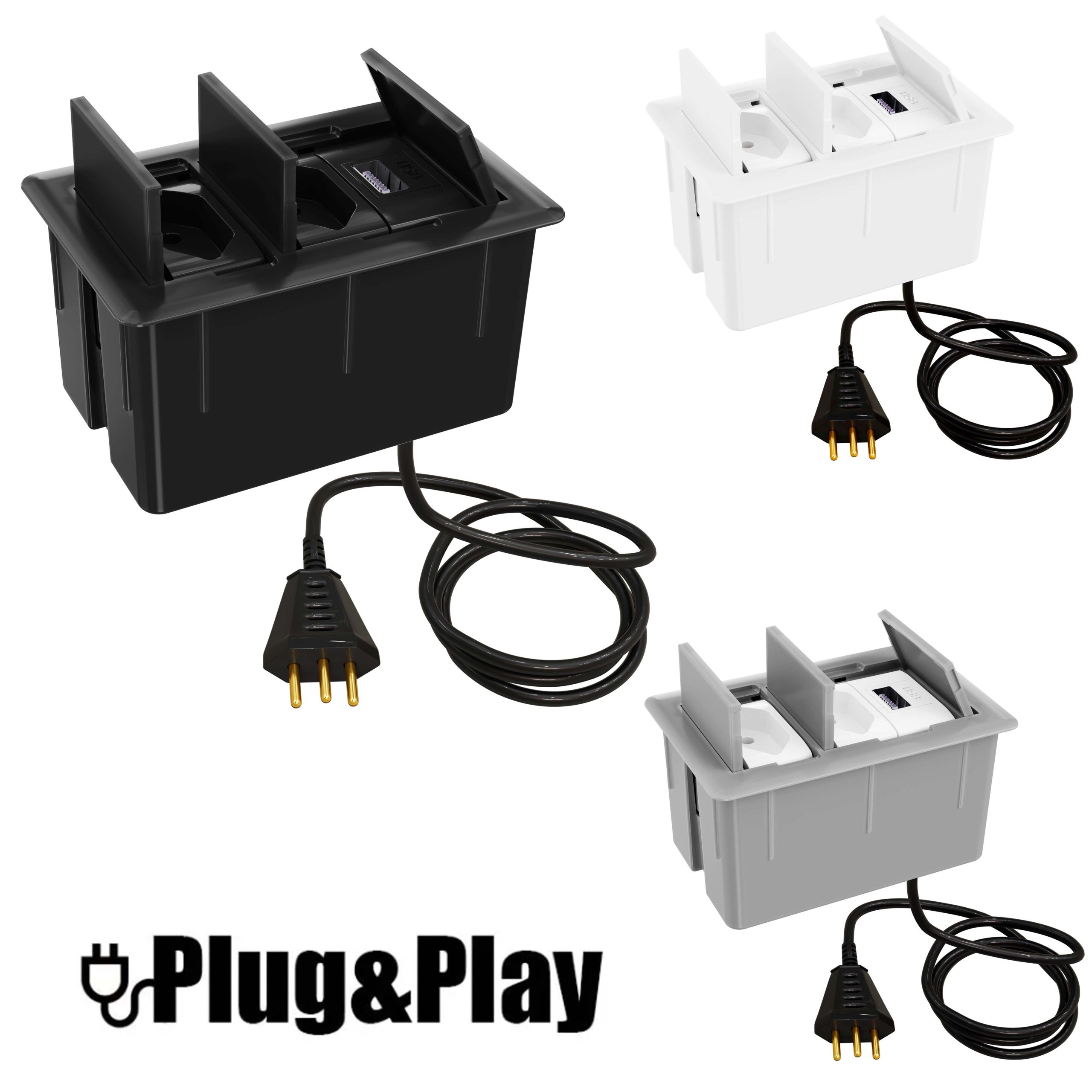 Caixa Tomada c/2 Tomadas 10A +USB Cabo Plug & Play – CaixaTomada.com